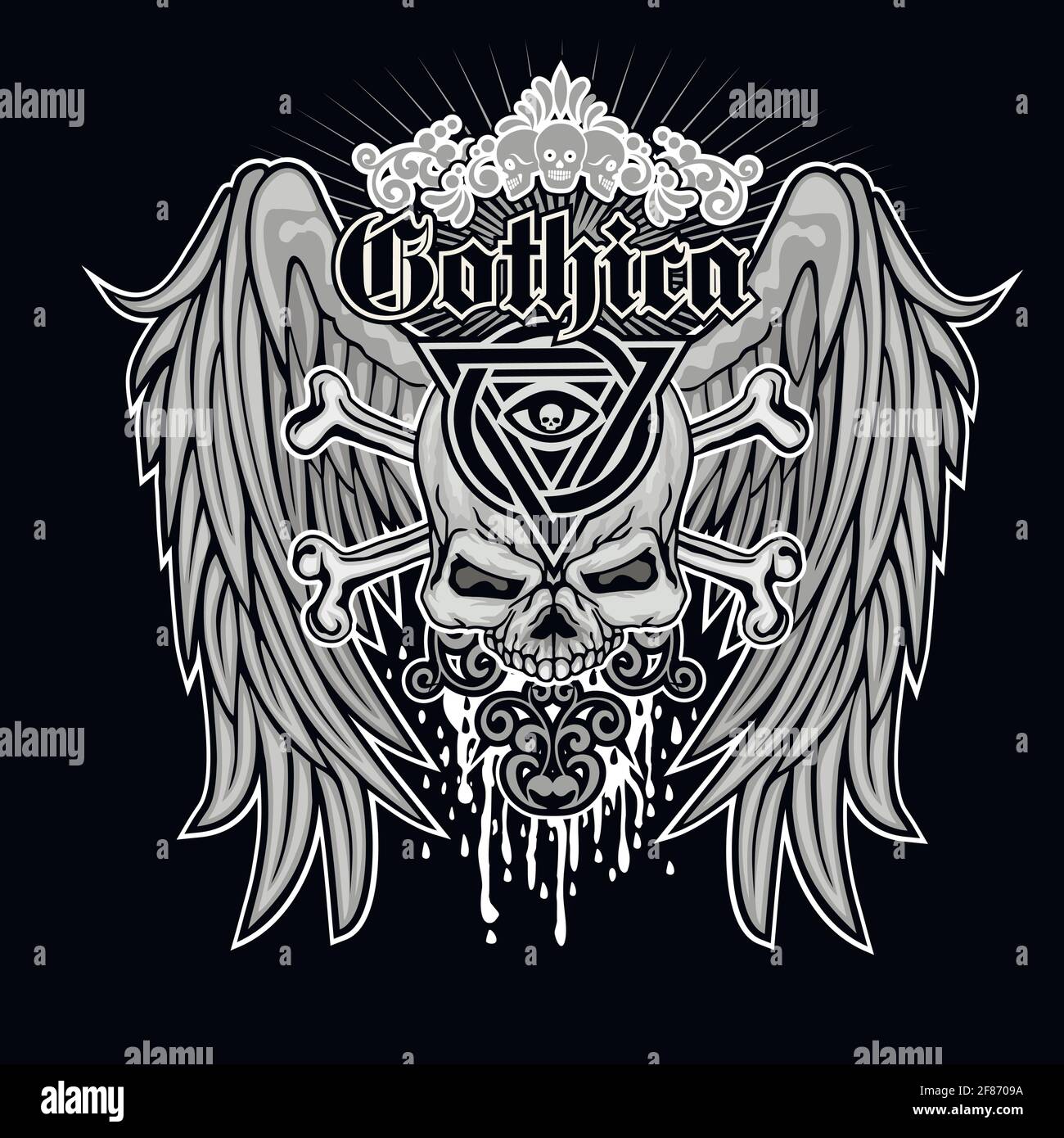 Gothic sign with skull, grunge vintage design t shirts Stock Vector ...