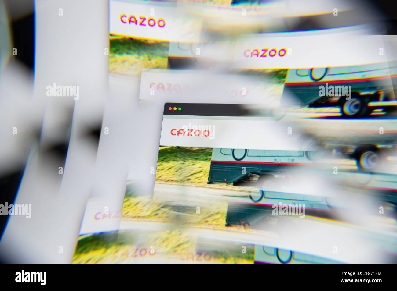 Milan, Italy - APRIL 10, 2021: Cazoo logo on laptop screen seen through ...