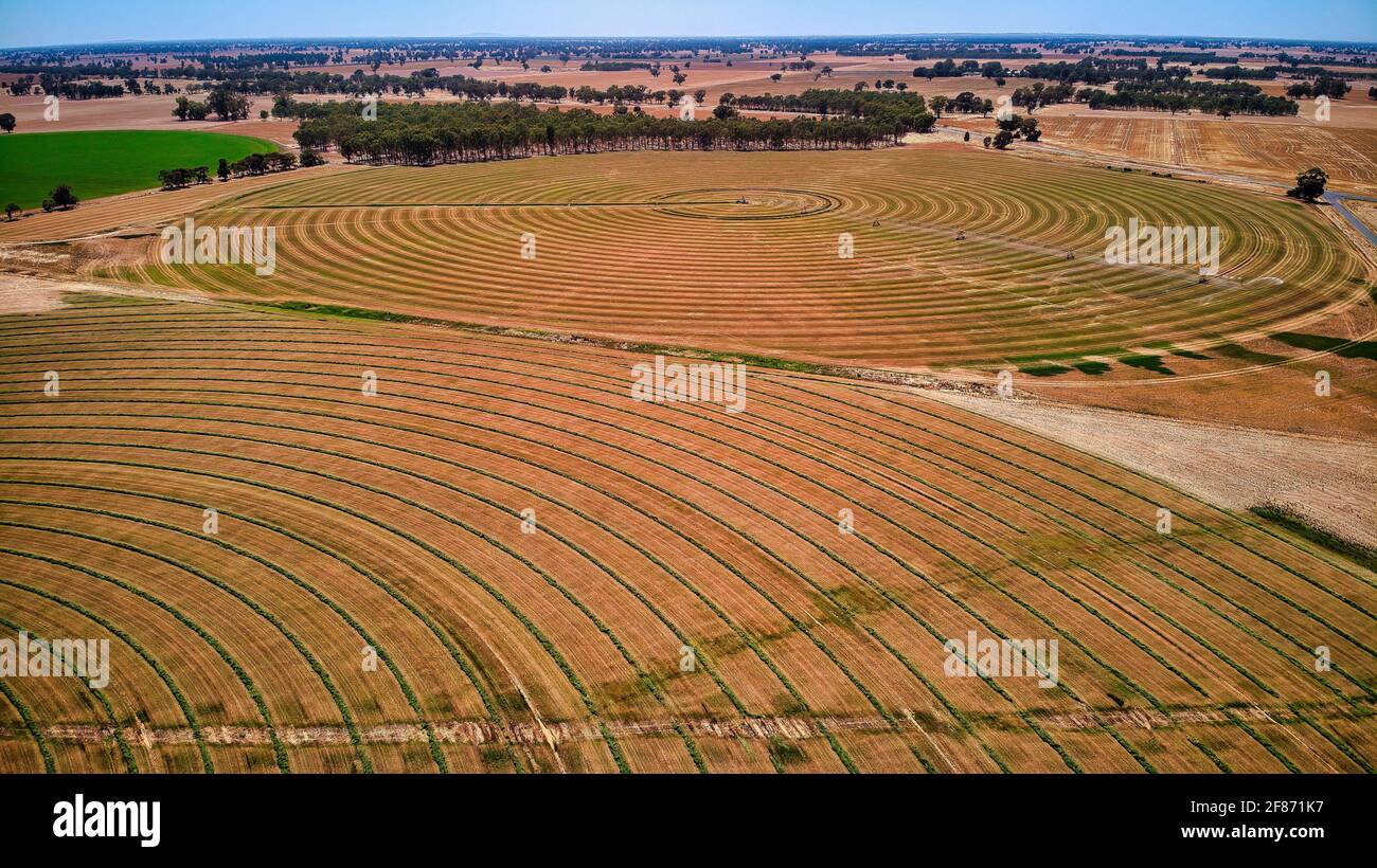 Aerial view of centre pivot irrigated paddocks Stock Photo - Alamy