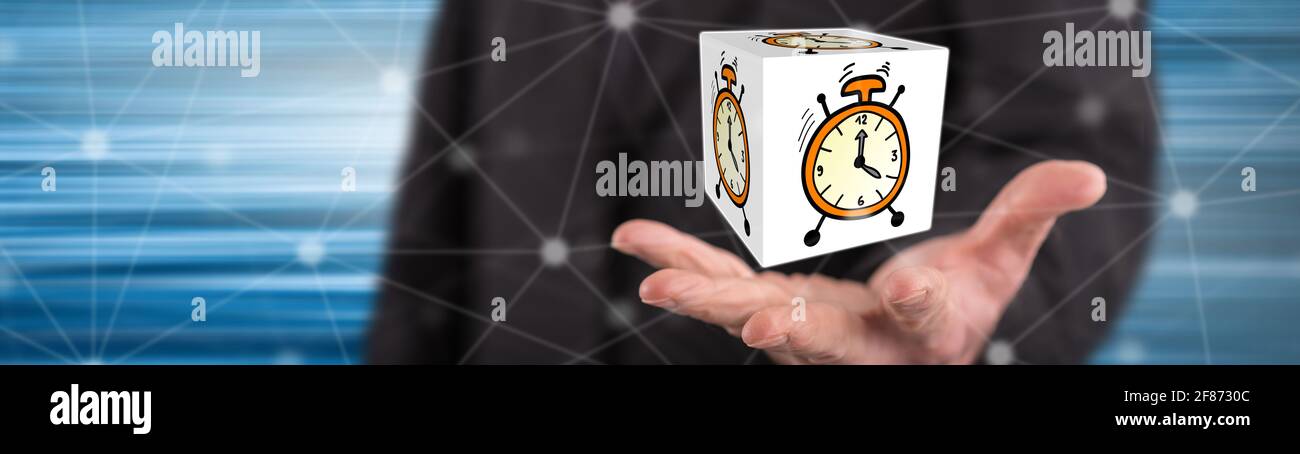 Time concept above the hand of a man in background Stock Photo - Alamy