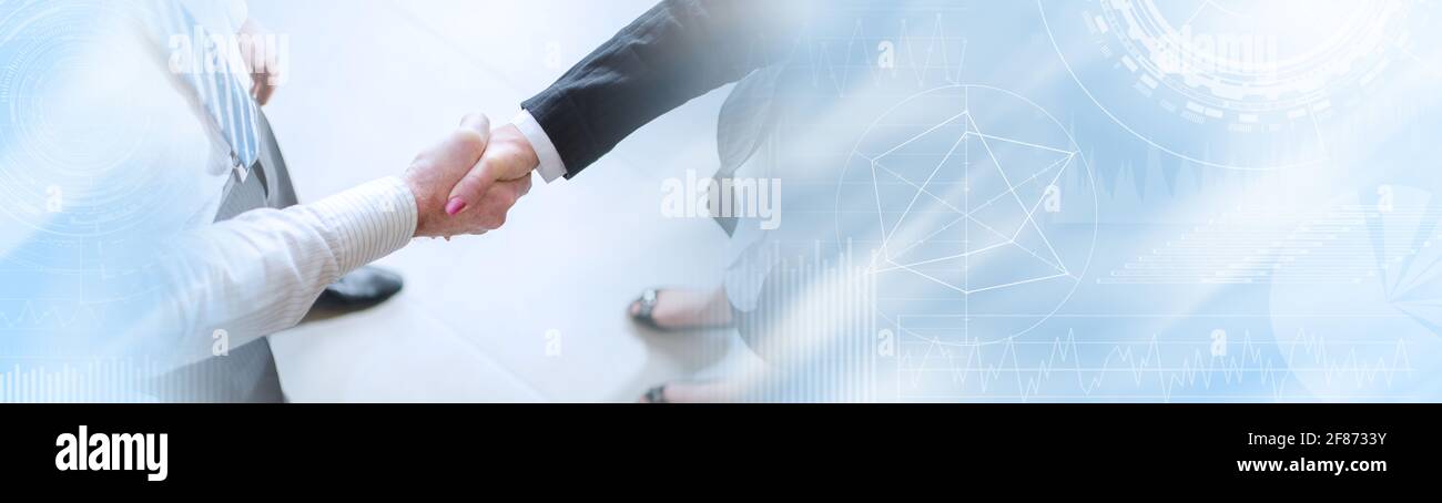 Top view of business handshake; panoramic banner Stock Photo - Alamy