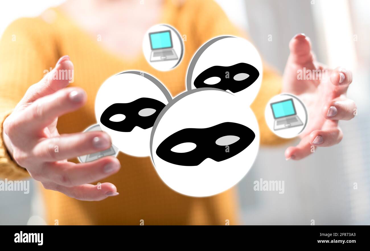 Cyber attack concept between hands of a woman in background Stock Photo ...