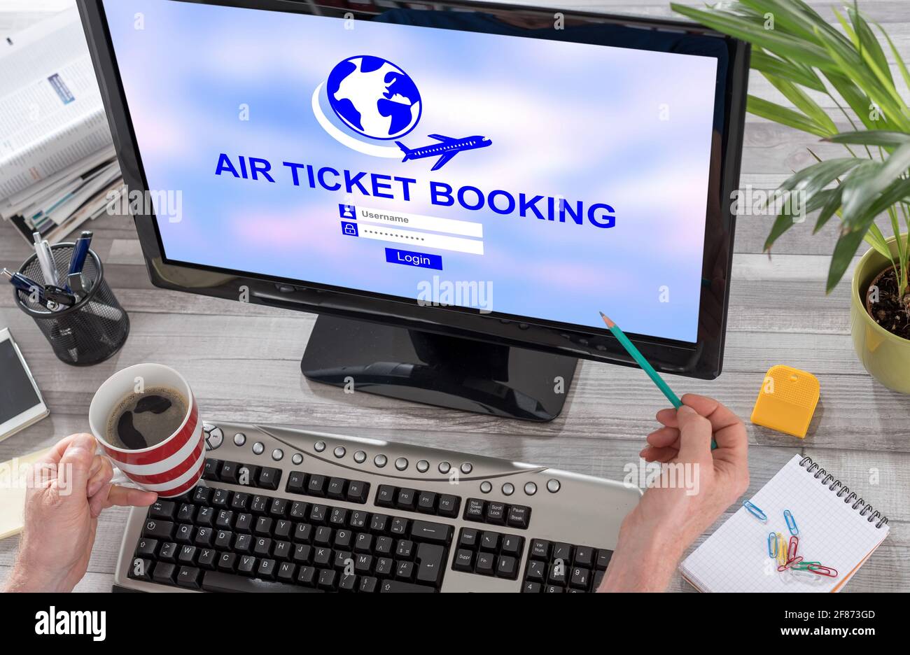 Air ticket booking concept on a computer screen Stock Photo - Alamy