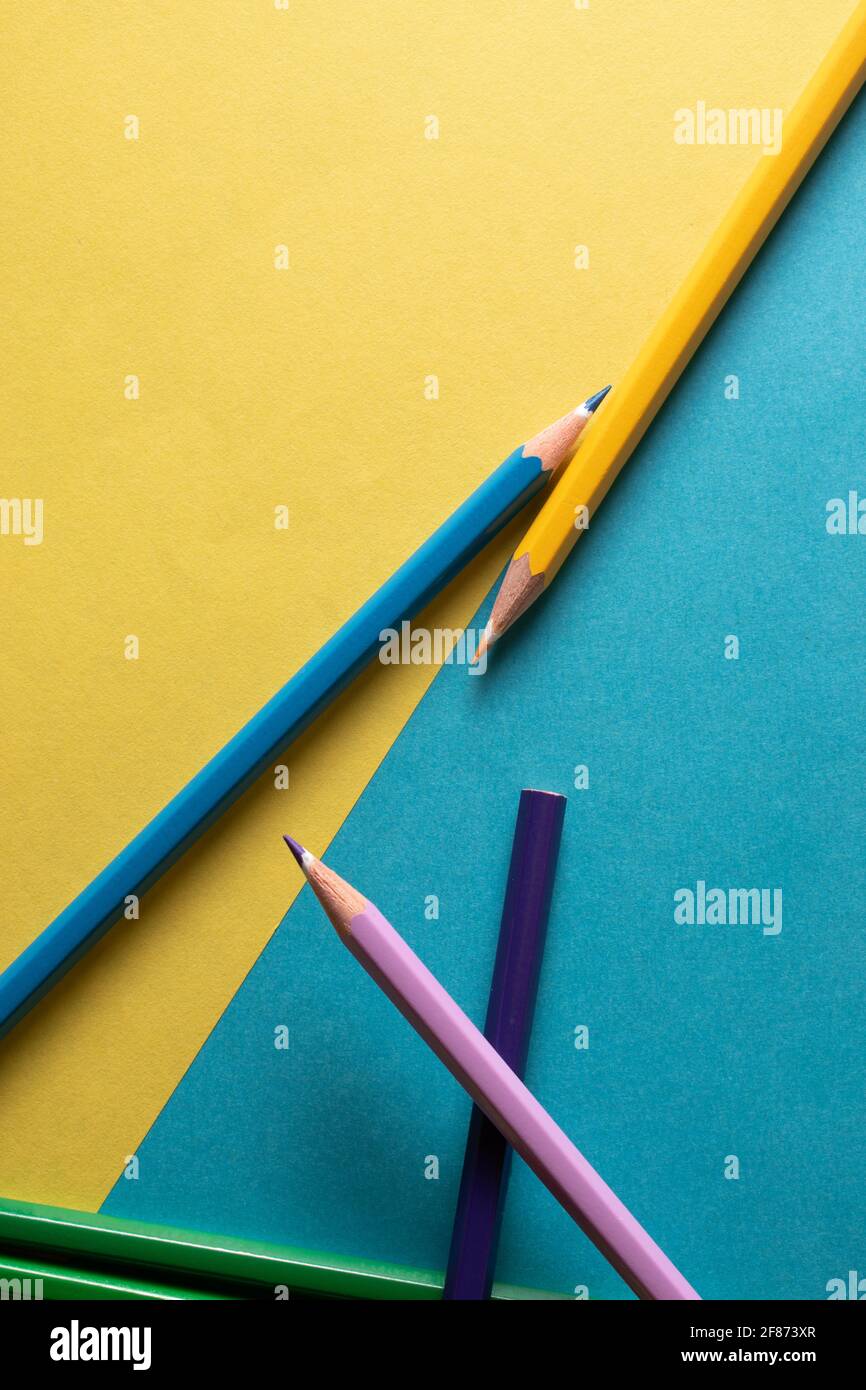 Top view. Image divided into two zones by a diagonal dividing a blue ...