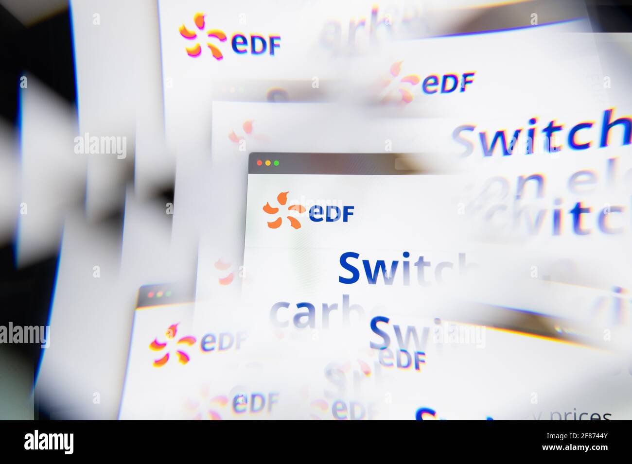 Milan, Italy - APRIL 10, 2021: EDF logo on laptop screen seen through ...