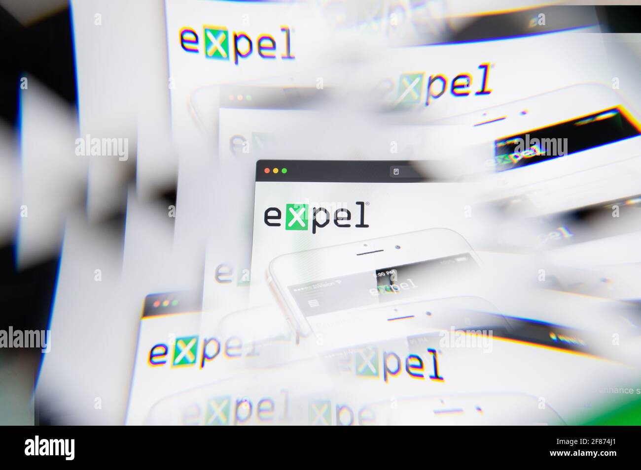 Milan, Italy - APRIL 10, 2021: Expel logo on laptop screen seen through ...