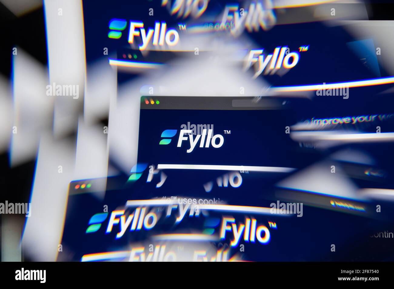 Milan, Italy - APRIL 10, 2021: Fyllo logo on laptop screen seen through ...