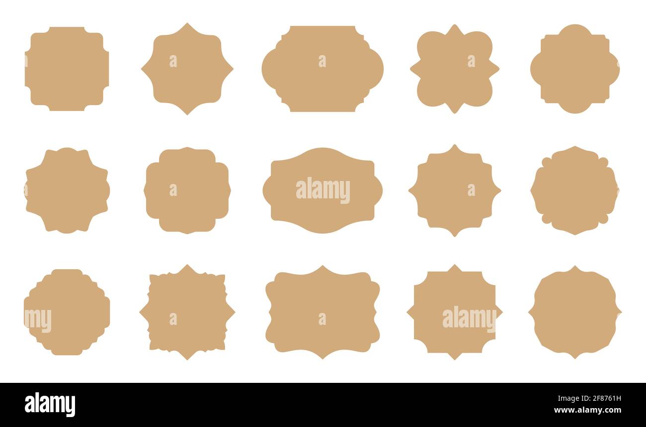 Cardboard brown ornamental label frames. Retro badge vector set ...