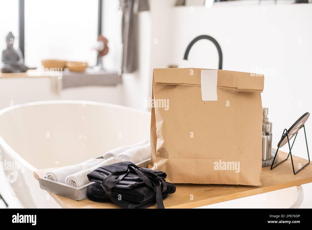 Reusable paper bag with set of organic natural cosmetic for spa, bath ...