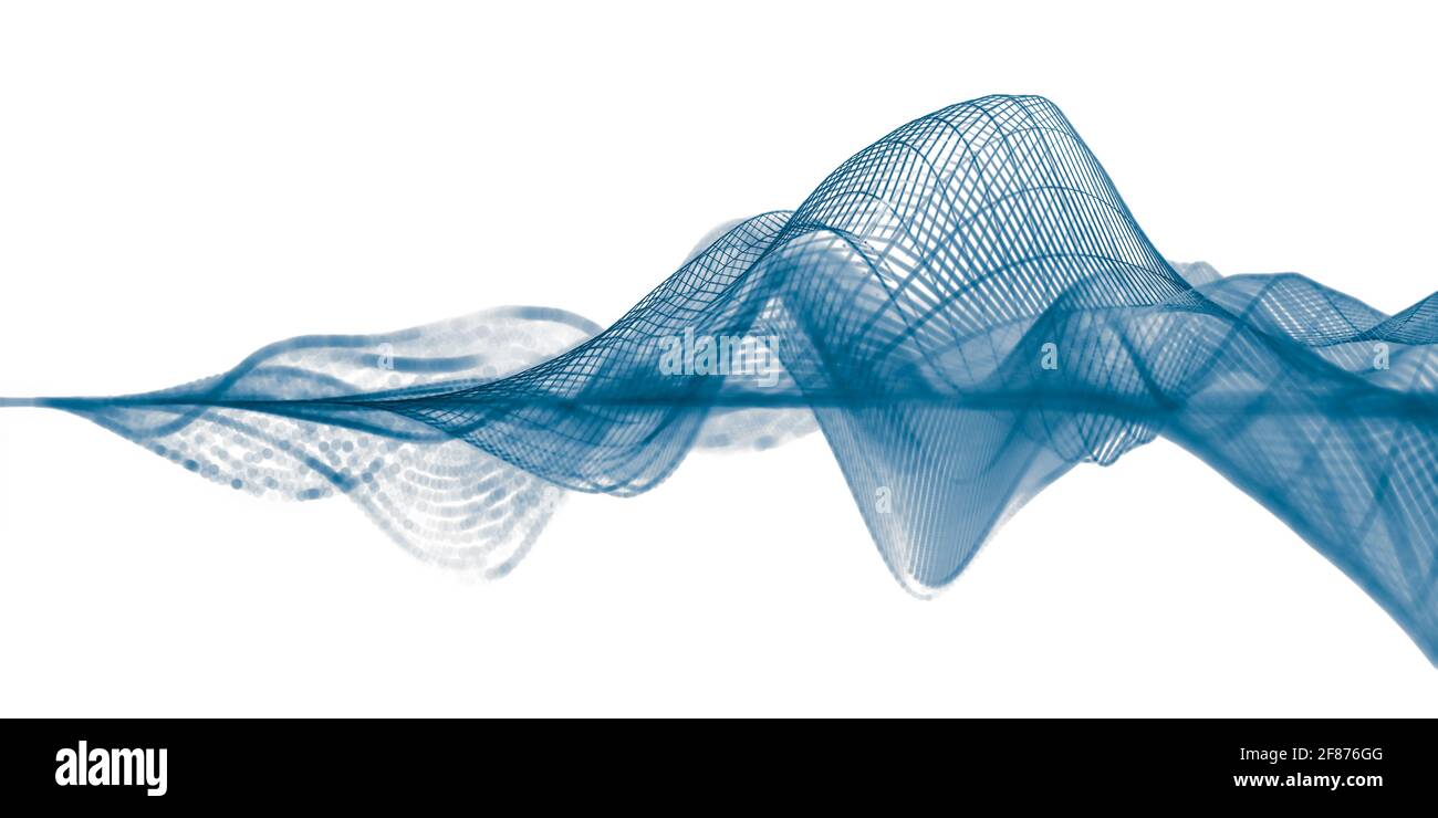 Audio Waves Or Sound Waves Visualization As Grid Or Blue Wireframe Mesh Structure Abstract