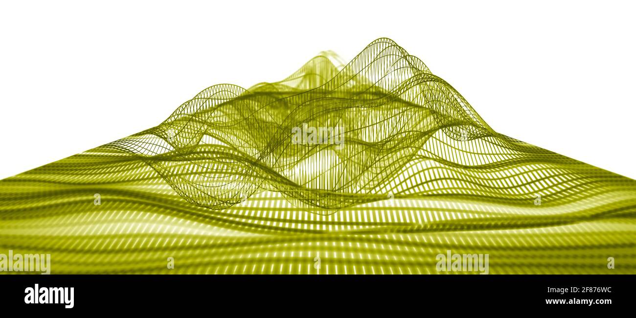 Audio Waves Or Sound Waves Visualization As Yellow Grid Or Wireframe Mesh Structure Abstract