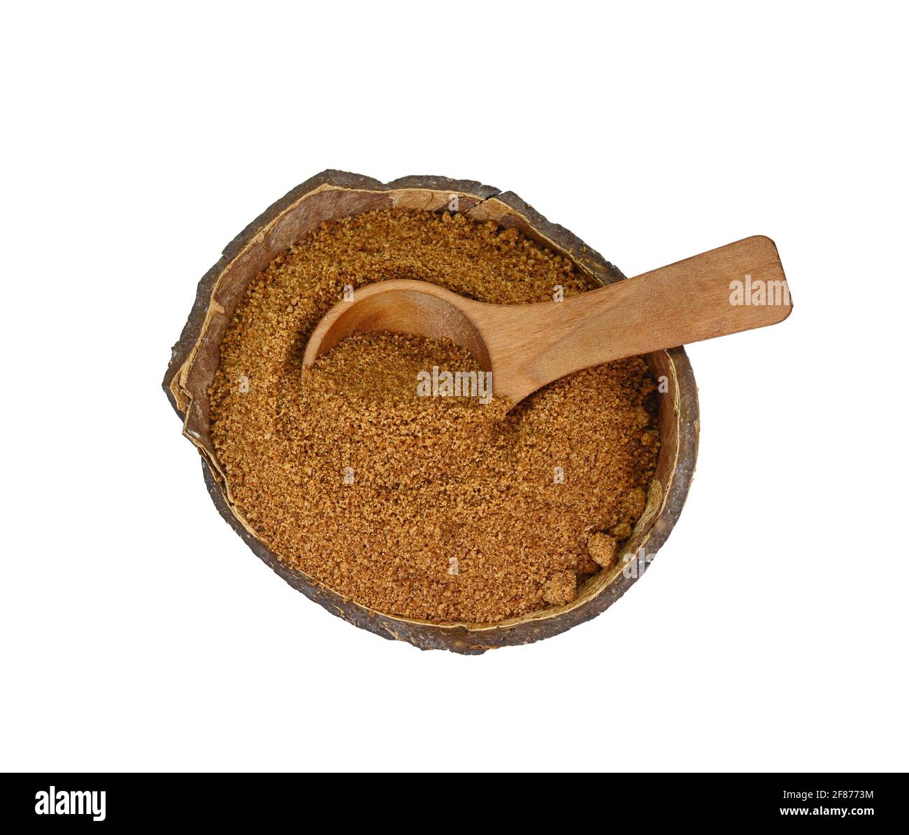 Sweet coconut sugar in coconut shell isolated on white background Stock ...
