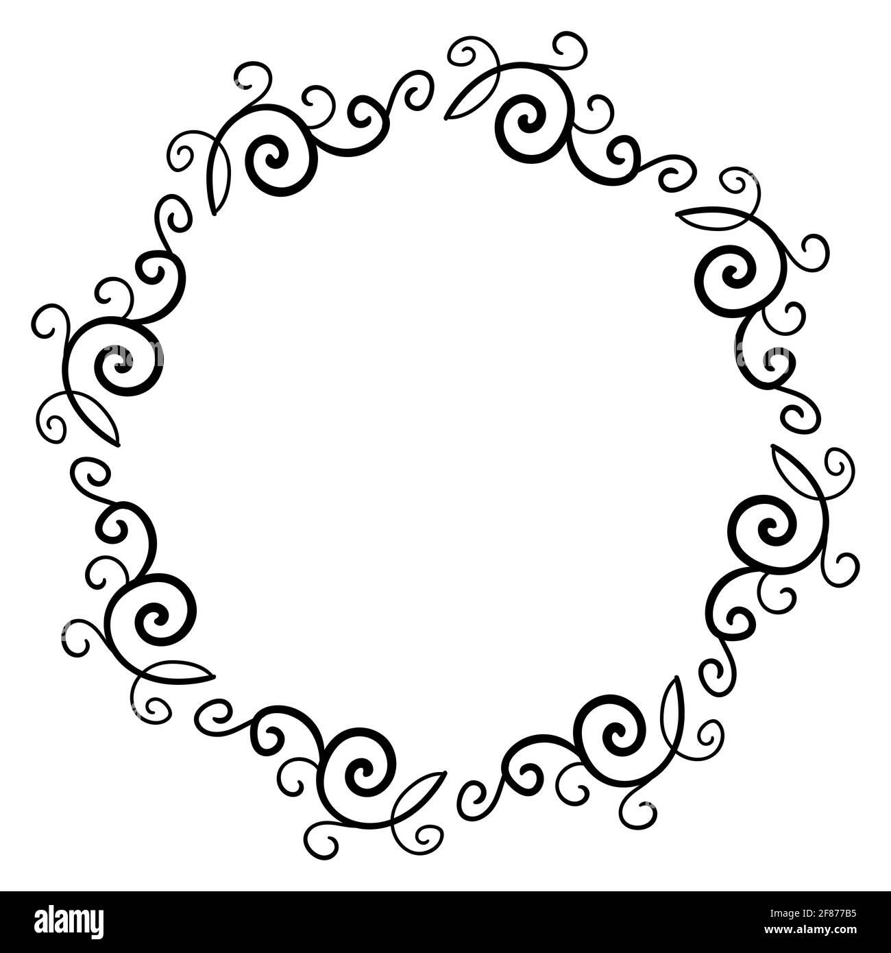 Hand drawn vector frame with black curls ans swirls isolated on white ...