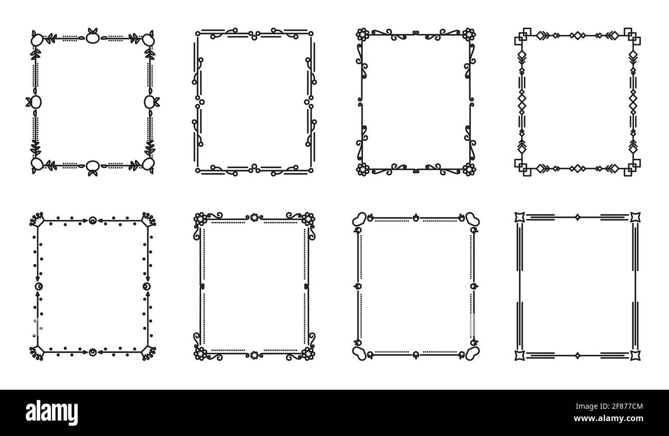 Flower and leaf vector line frames square, dividers on isolated white ...