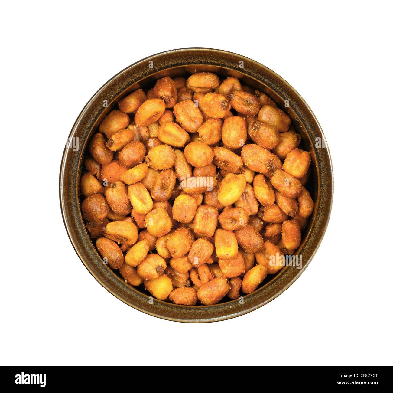 Pile of toasted salted corn in a bowl on a white background. Salted ...
