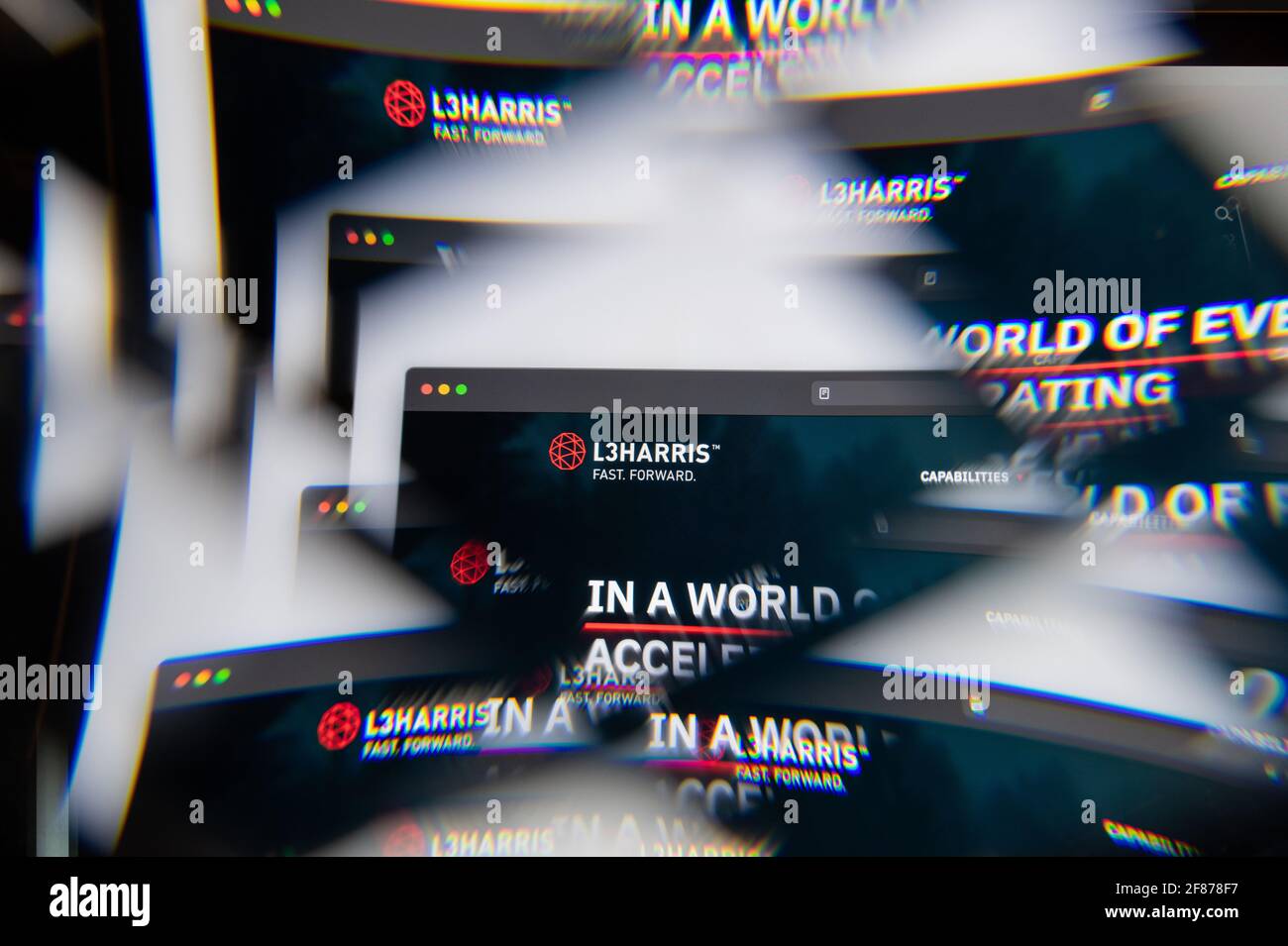 Milan, Italy - APRIL 10, 2021: L3 Technologies L3Harris logo on laptop ...