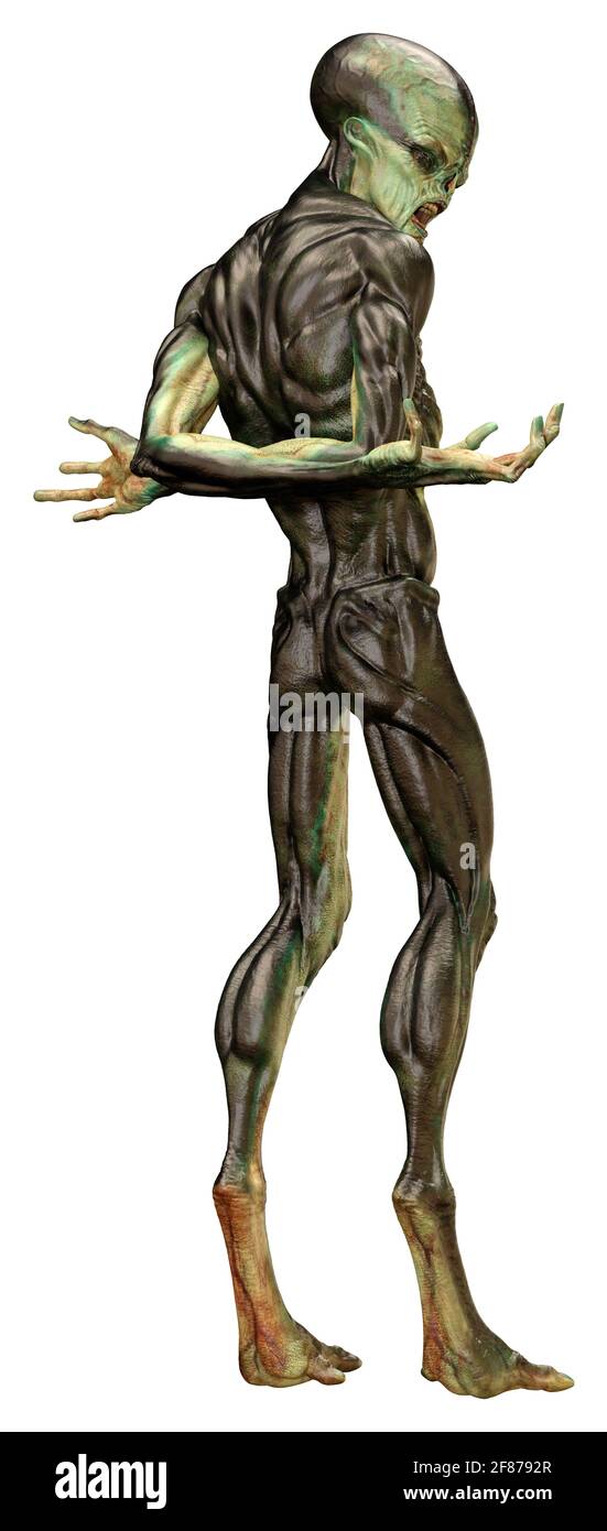 3D rendering of a green alien isolated on white background Stock Photo ...