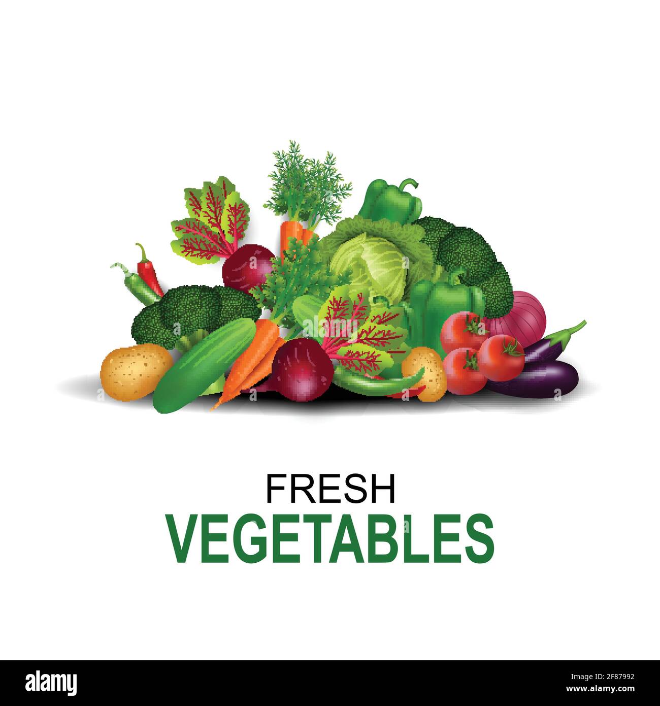 fresh vegetables isolated white background. vector illustration Stock ...
