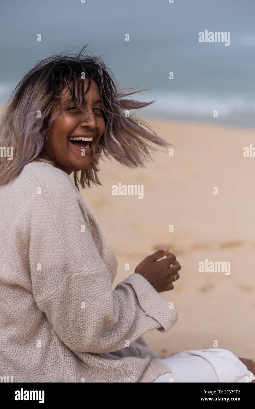 Woman sand smile beauty hi-res stock photography and images - Alamy