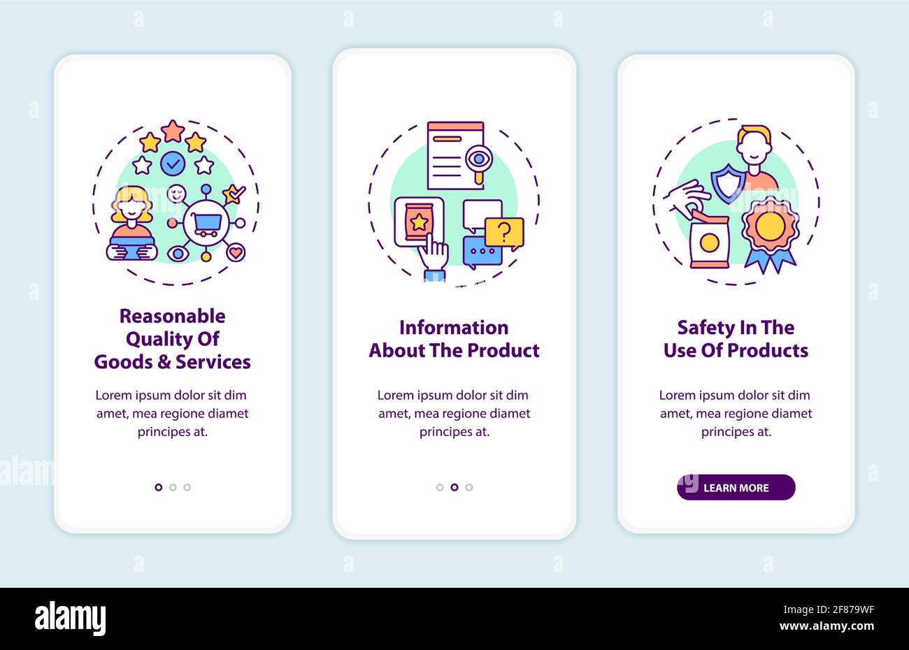 Fundamental consumer rights onboarding mobile app page screen with ...