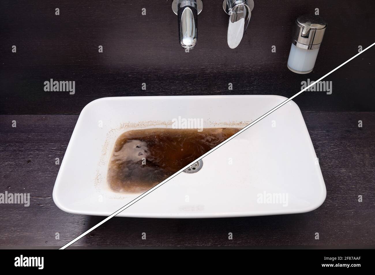 Unclog a bathroom sink. Before and after fixing the blockage problem ...