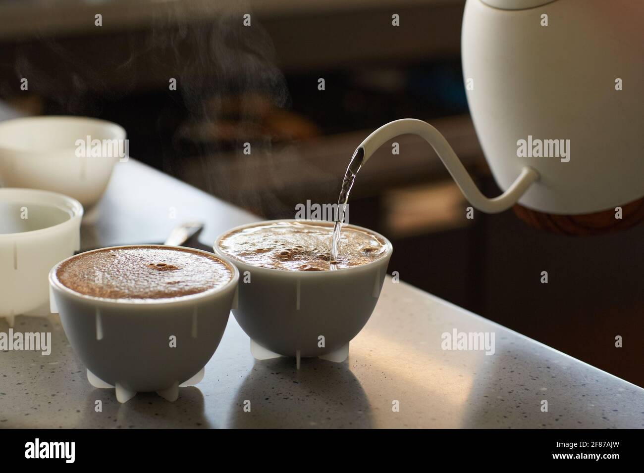 Closeup background image of unrecognizable barista pouring coffee to ...