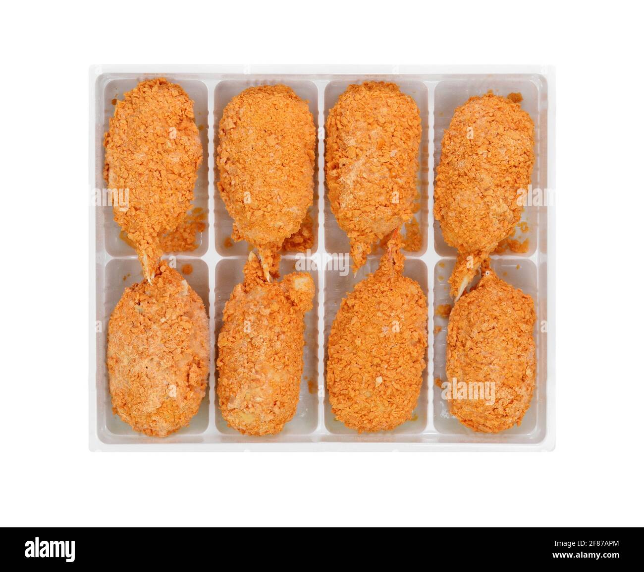 Frozen breaded surimi crab claws isolated on white. Frozen food Stock ...