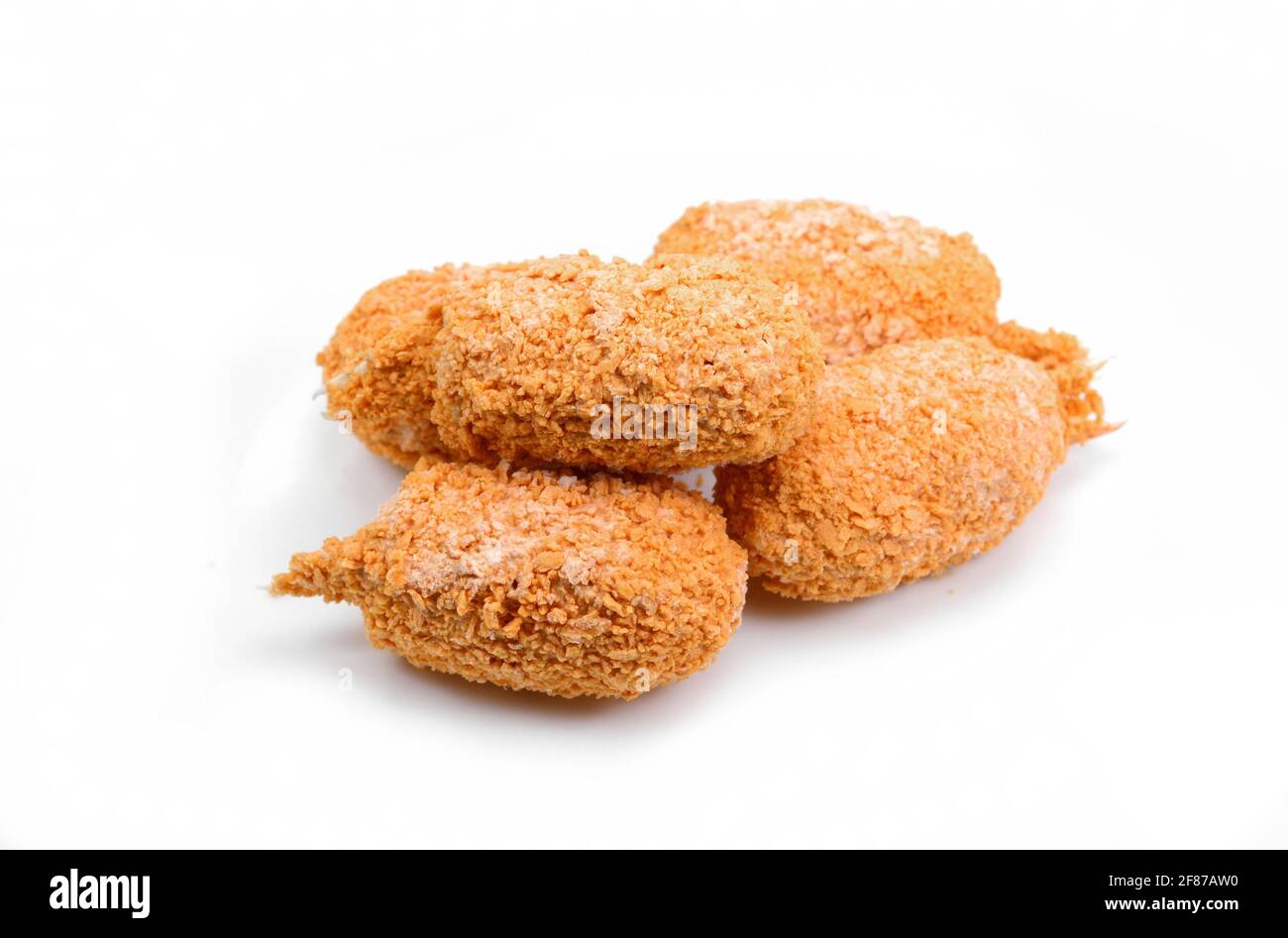 Frozen breaded surimi crab claws isolated on white. Frozen food Stock ...