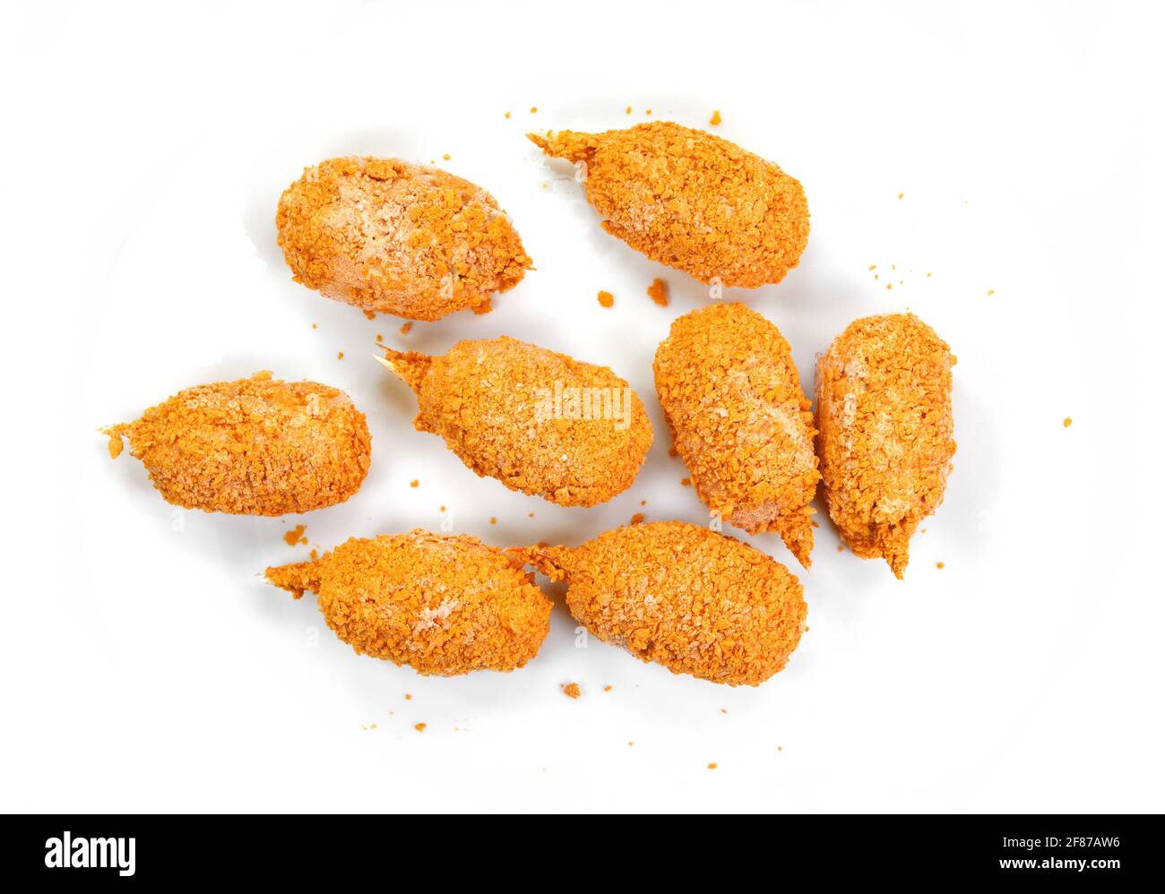 Frozen breaded surimi crab claws isolated on white. Frozen food Stock ...
