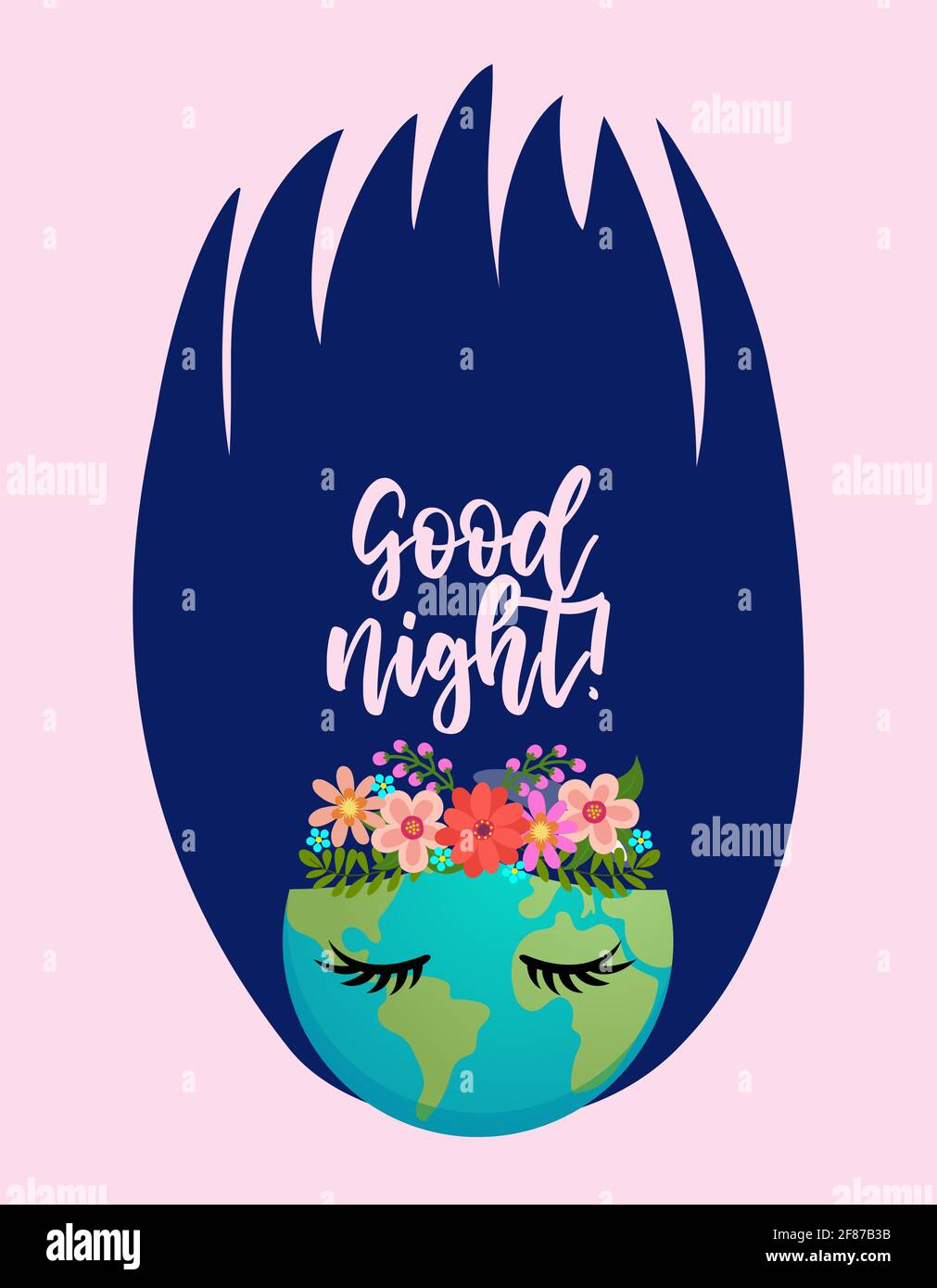 Good night - text with Planet Earth and beautiful sleeping Mother ...