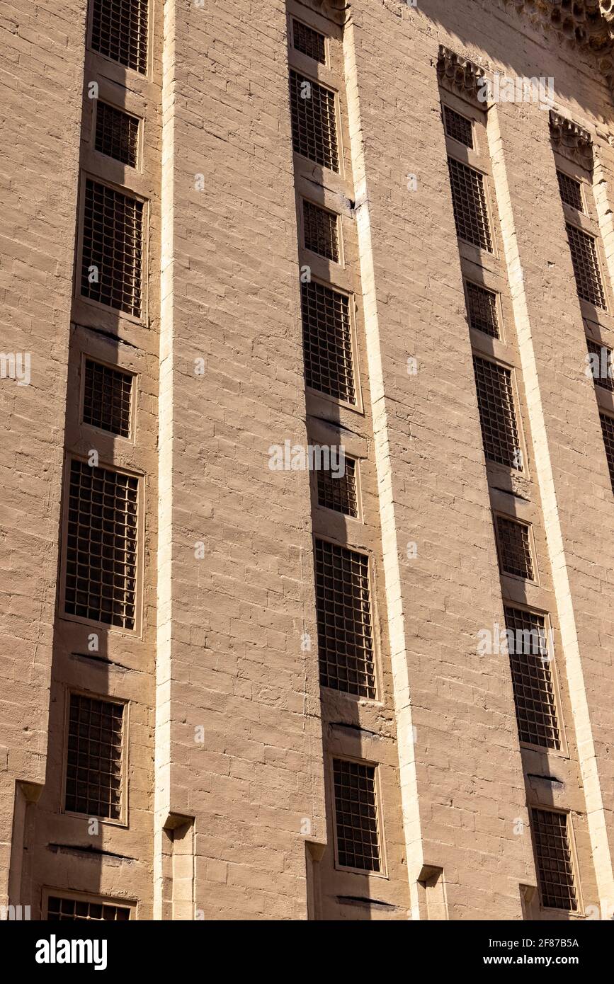 detail of windows on facade, Sultan Hasan complex, Cairo Stock Photo ...