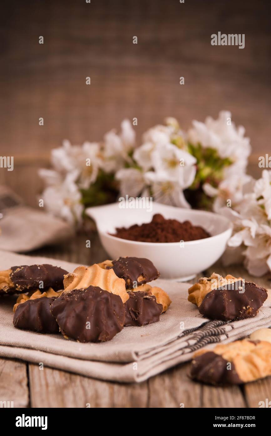 Butter cookies with chocolate Stock Photo - Alamy