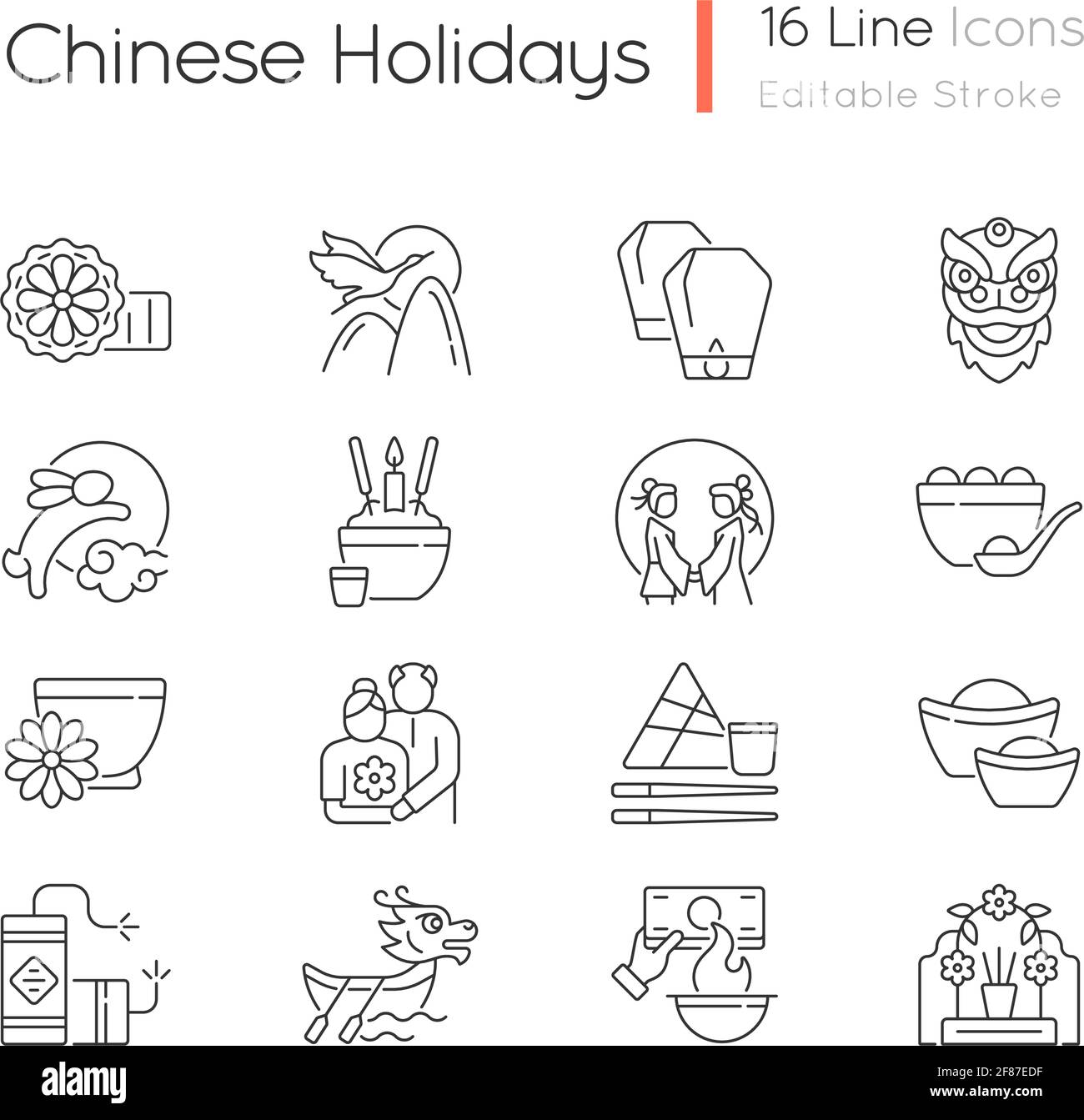 Chinese holidays linear icons set Stock Vector Image & Art - Alamy