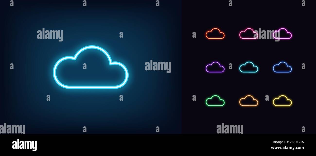 Neon cloud icon. Glowing neon cloud sign, outline technology pictogram ...