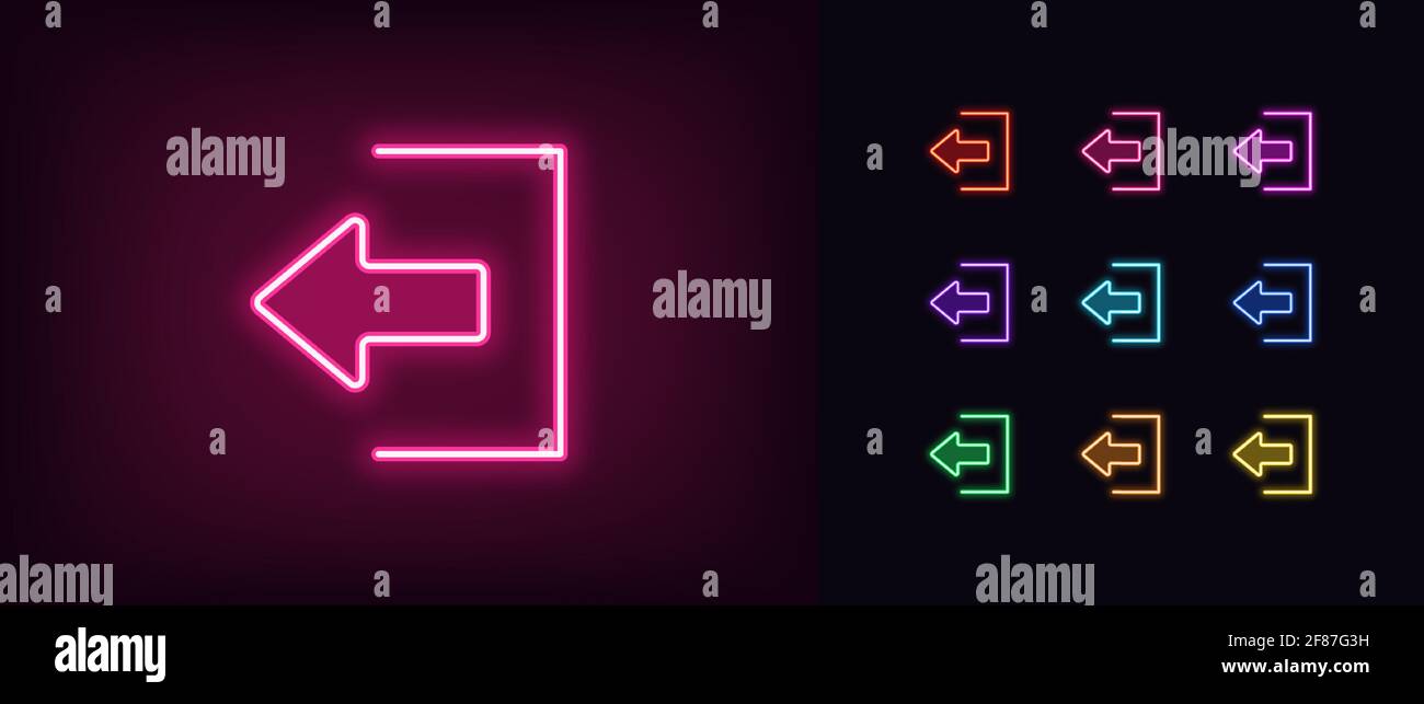 Neon logout icon. Glowing neon exit sign, outline user quit pictogram ...