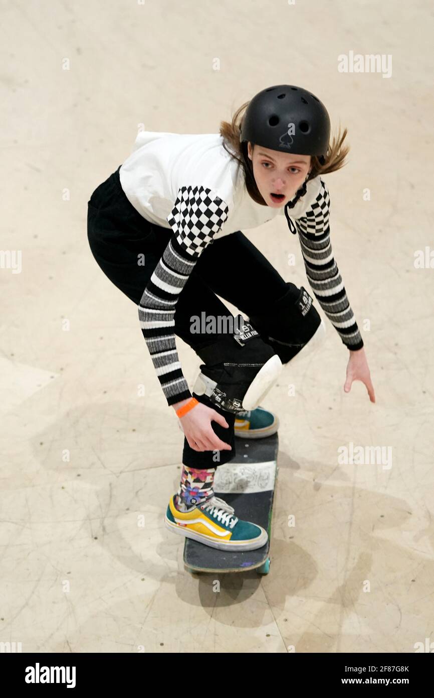 Lily Strachan in action during the Skateboard GB x Habito National ...