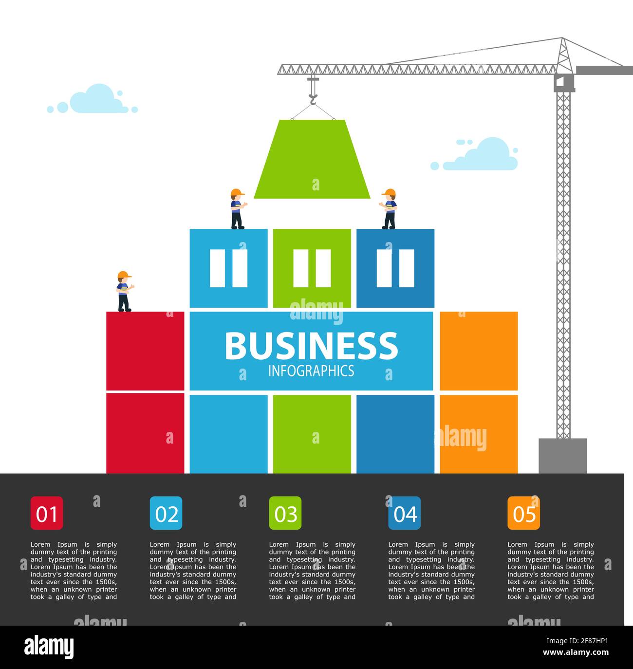 Infographic building business. concept of building success. Tower crane ...