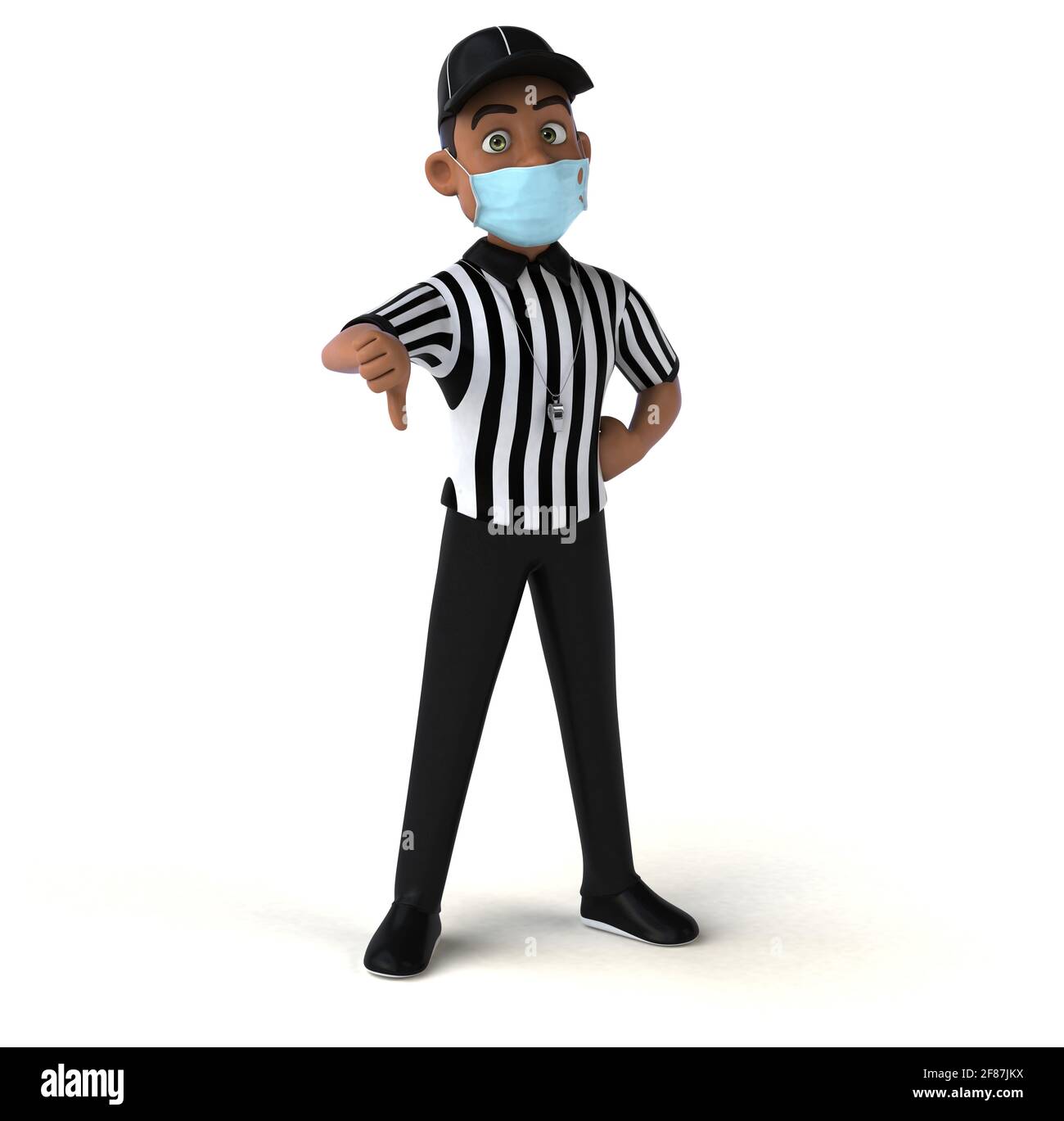 Fun 3D illustration of a black referee with a mask Stock Photo - Alamy