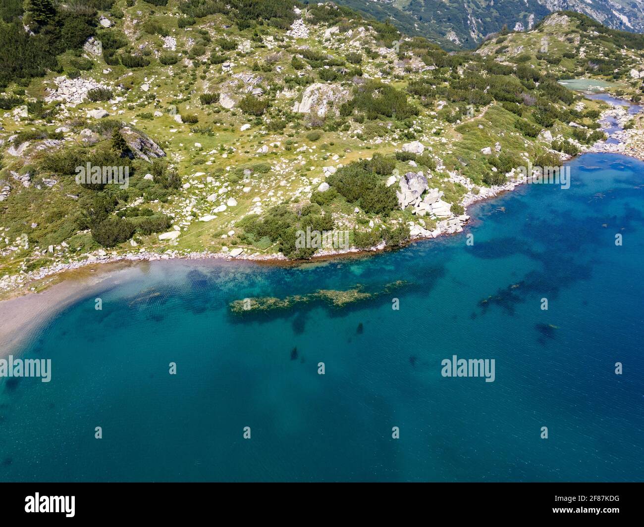 Amazing Aerial view of Fish Banderitsa lake, Pirin Mountain, Bulgaria ...