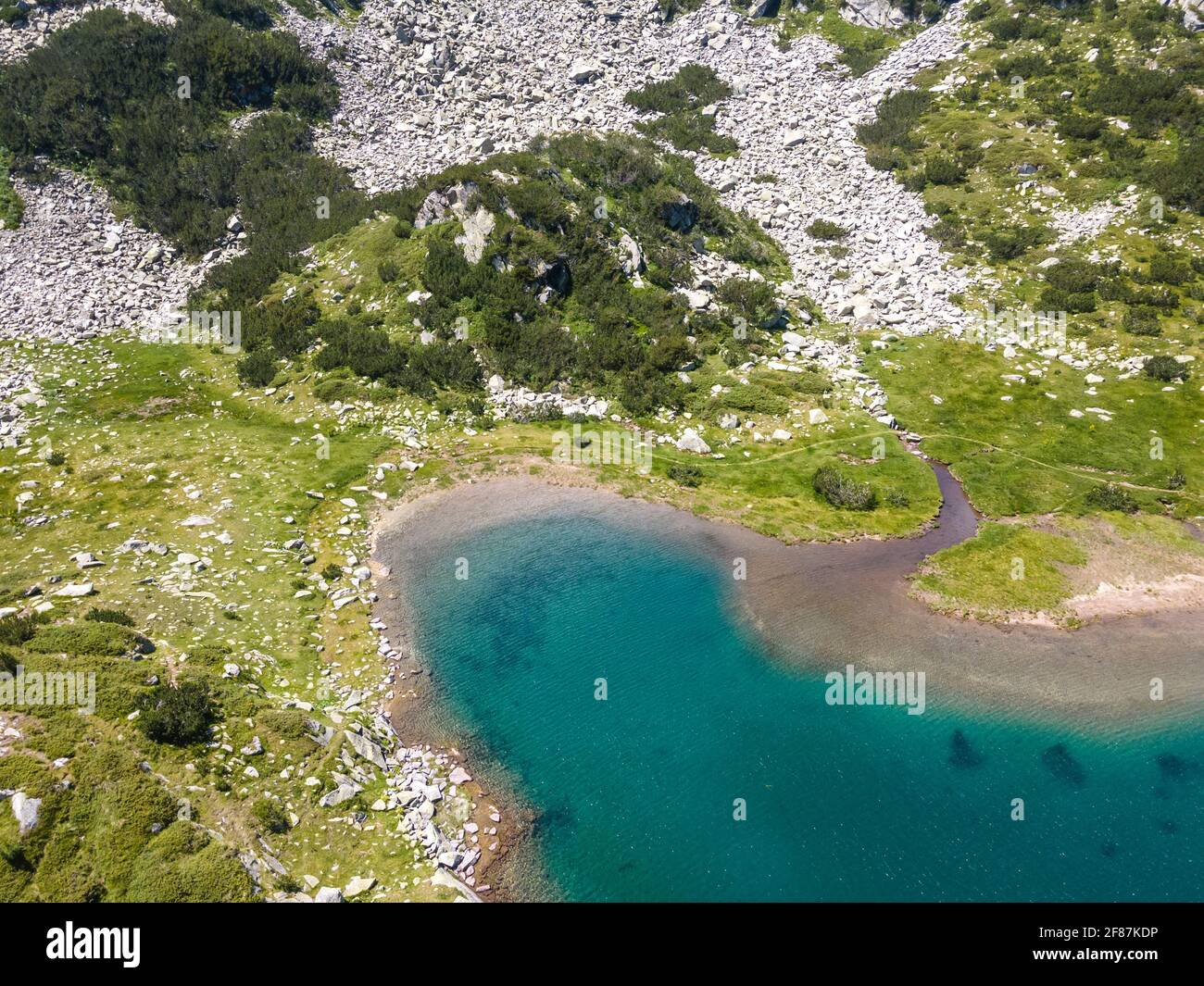 Amazing Aerial view of Fish Banderitsa lake, Pirin Mountain, Bulgaria ...