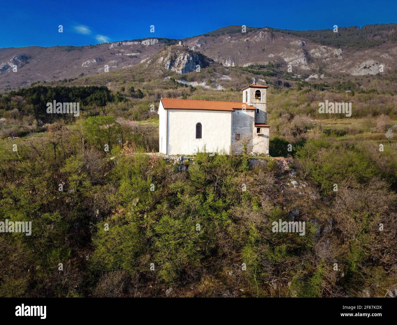 Two Churches on Different Levels Aerial Wide Look from Drone Stock ...