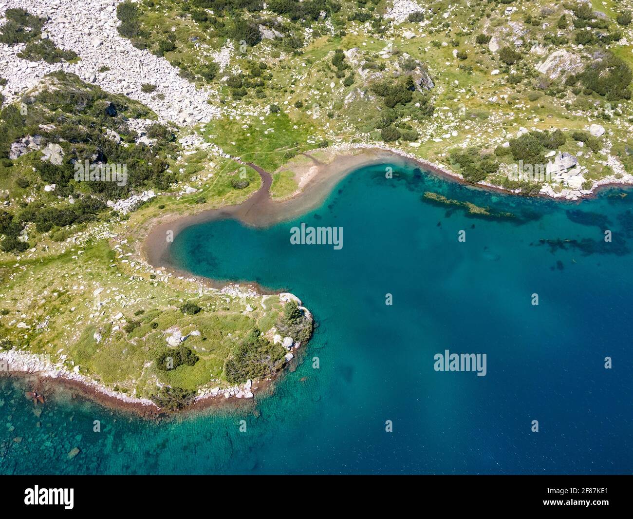 Amazing Aerial view of Fish Banderitsa lake, Pirin Mountain, Bulgaria ...