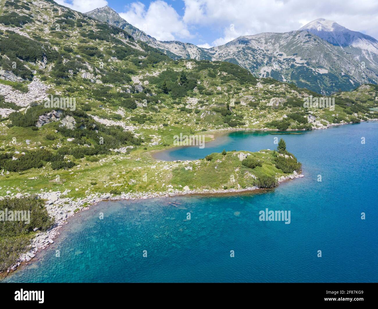 Amazing Aerial view of Fish Banderitsa lake, Pirin Mountain, Bulgaria ...