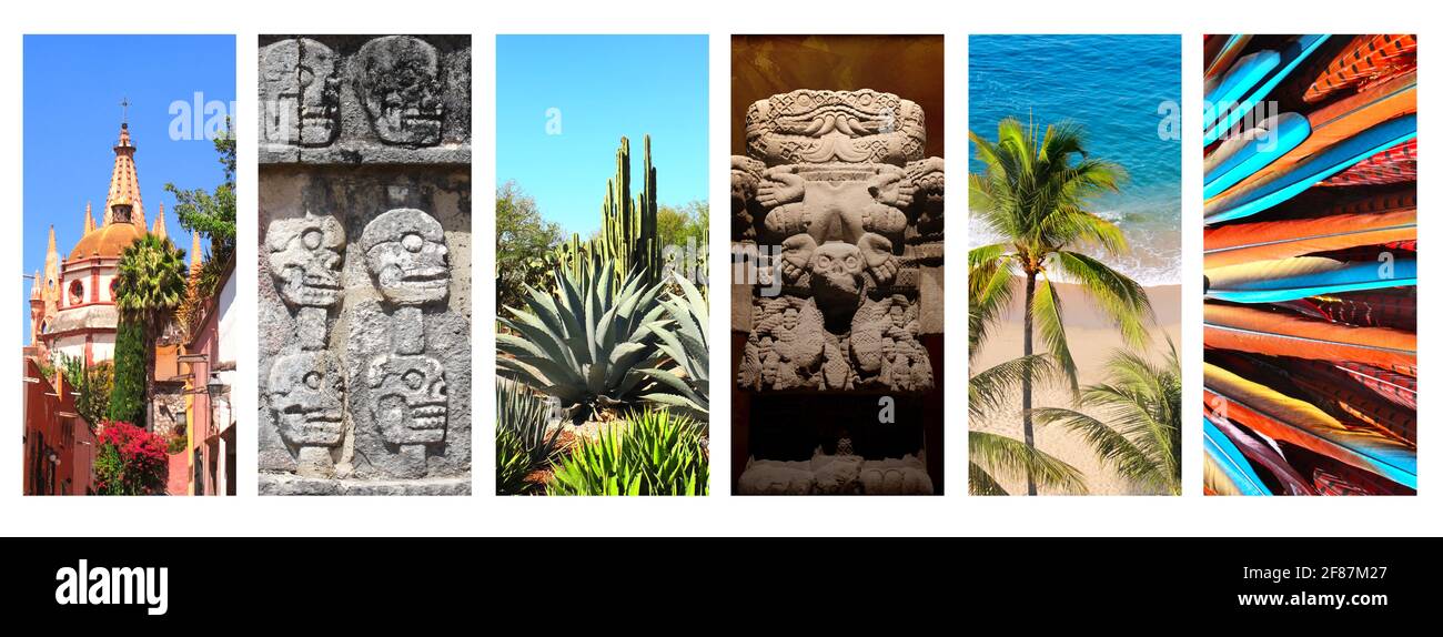 Collection of vertical banners with famous landmarks of Mexico. Aztec ...