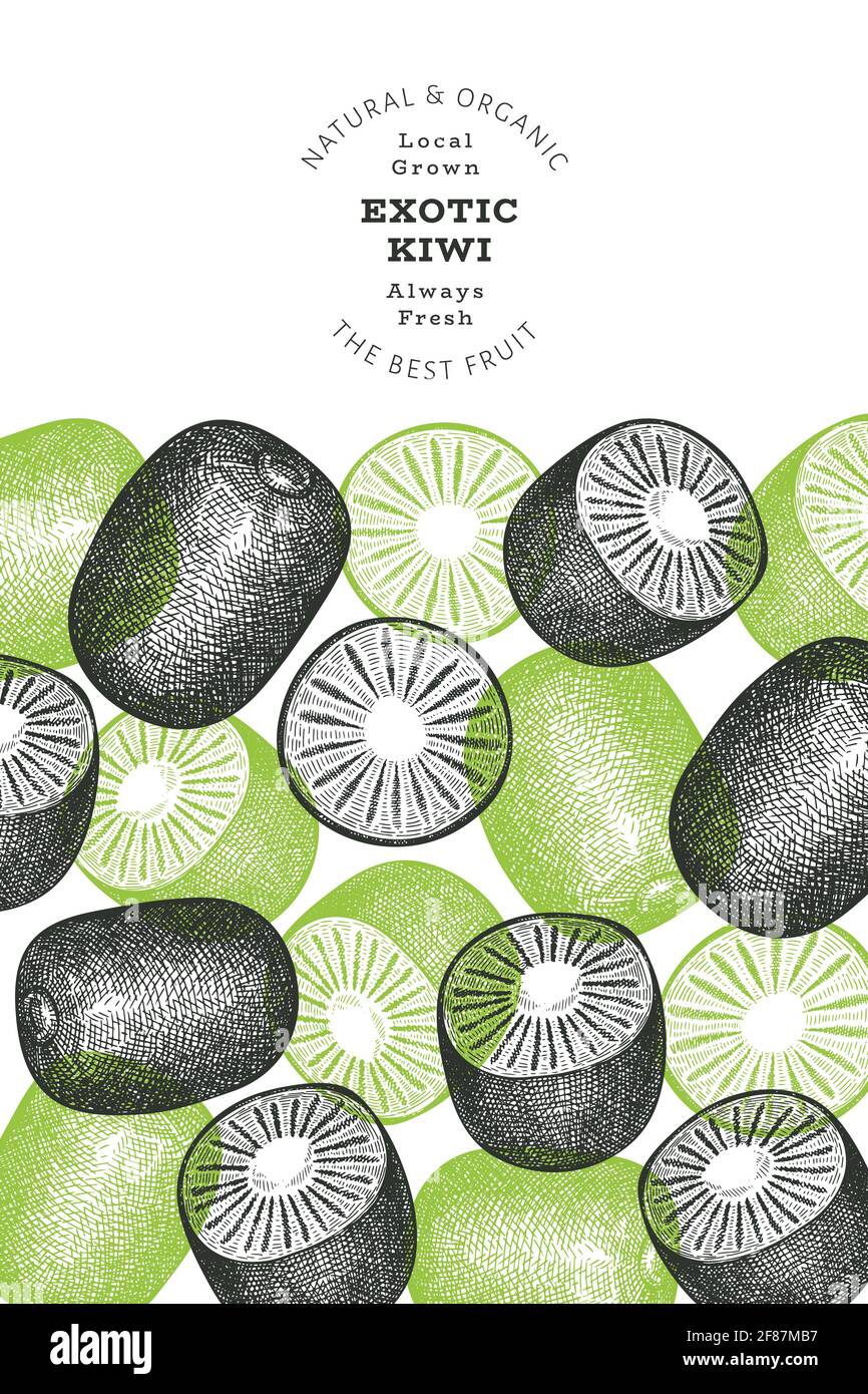 Hand drawn sketch style kiwi banner. Organic fresh fruit vector ...