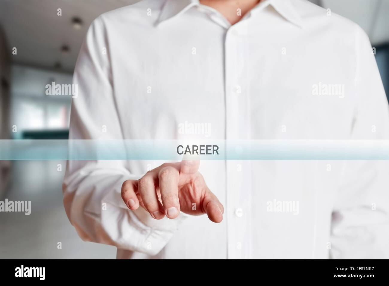 Businessman presses career button on a virtual screen. Business career ...
