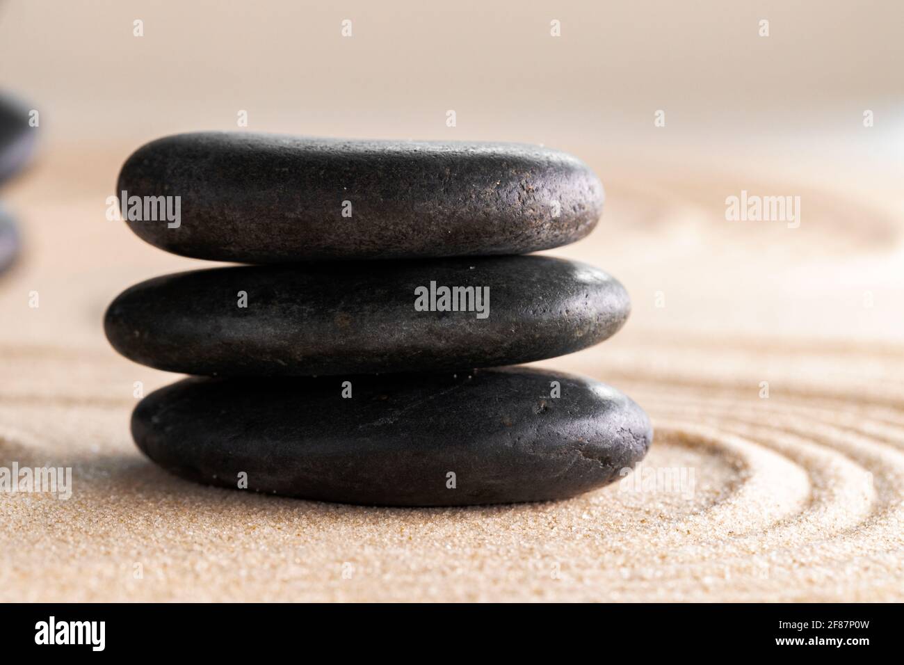 Japanese zen garden with stone in raked sand Stock Photo - Alamy