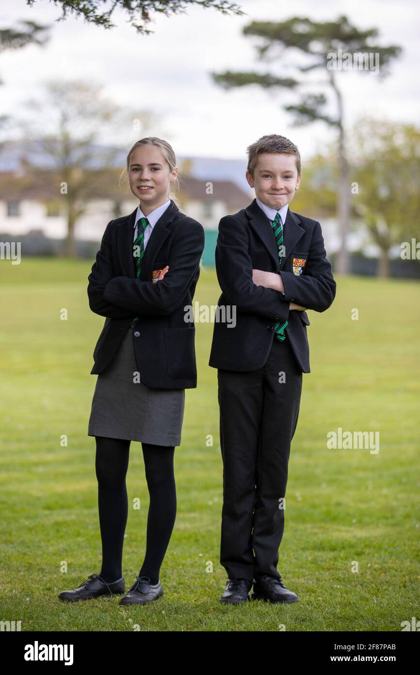 Year 8 pupils Effie Lappin (left) and Ben Boirland of Sullivan Upper School in Holywood as all ...
