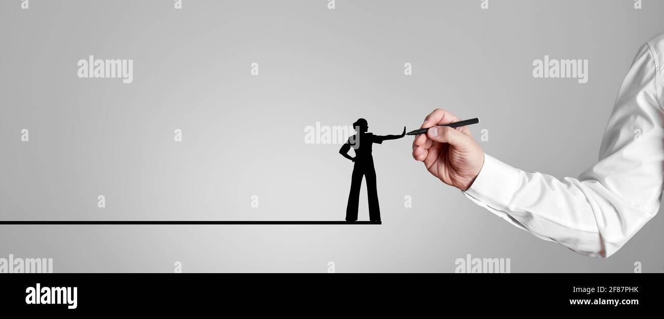 Female businessperson silhouette icon stops the businessman hand ...