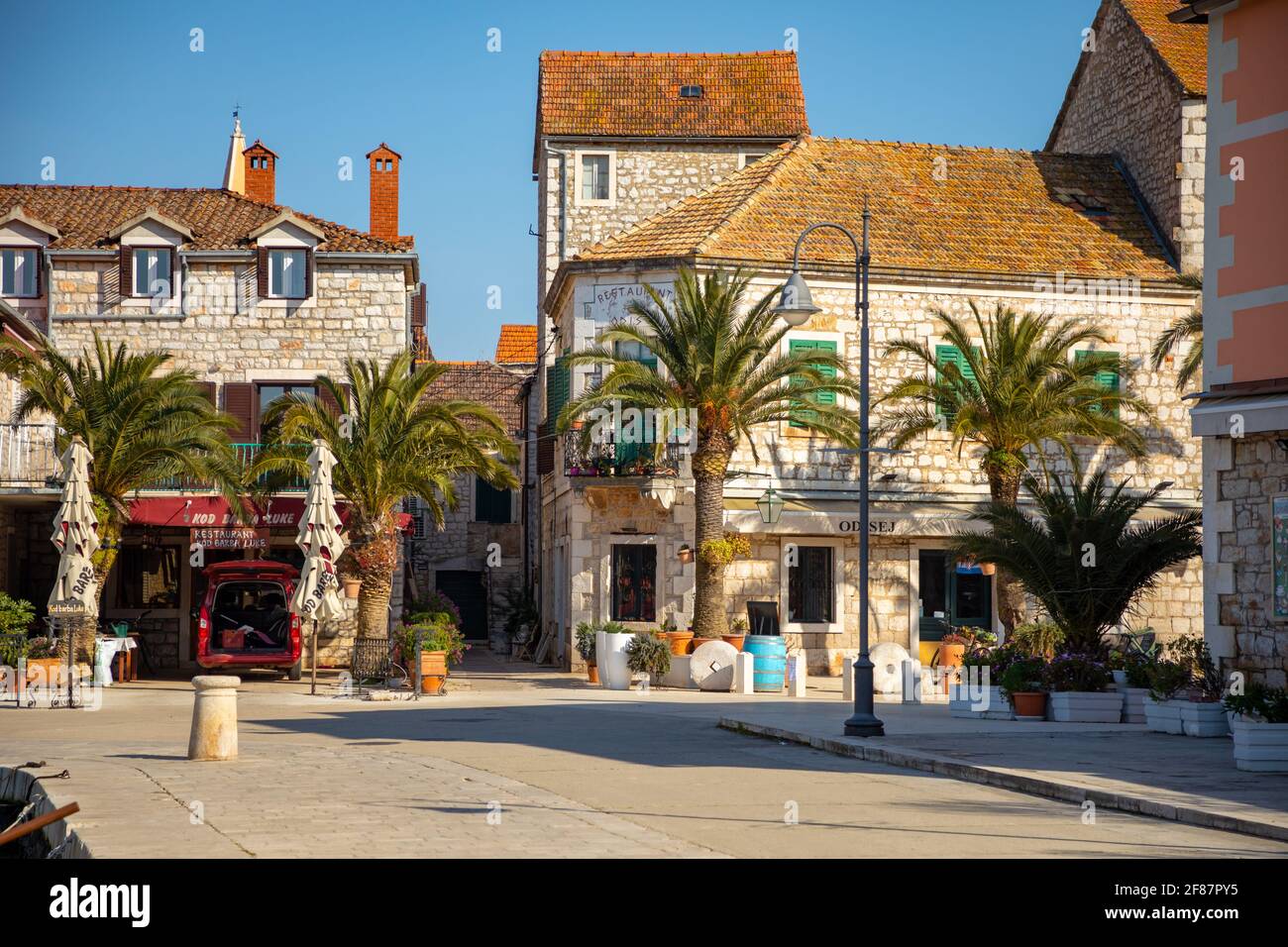 Stari Grad, Croatia - 28.03.2021: Old street without tourists in Stari ...